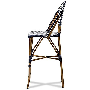 Baxton Studio Ilene Classic French Indoor and Outdoor White and Blue Bamboo Style Stackable Bistro Bar Stool