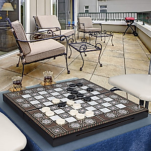 LaModaHome Star Decorated Turkish Backgammon Set, First Class Elite Vinyl Classical Design, Decorated with Motives, Board Game Tavla, Magnetic Closing Mechanism Adults Kids, Café