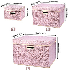 Fassave Foldable Storage Bins with Lids, 2 Packs Fabric Storage Container Basket Cube with Handles for Office, Bedroom, Closet (Small-2 Pack, Pink Pattern)