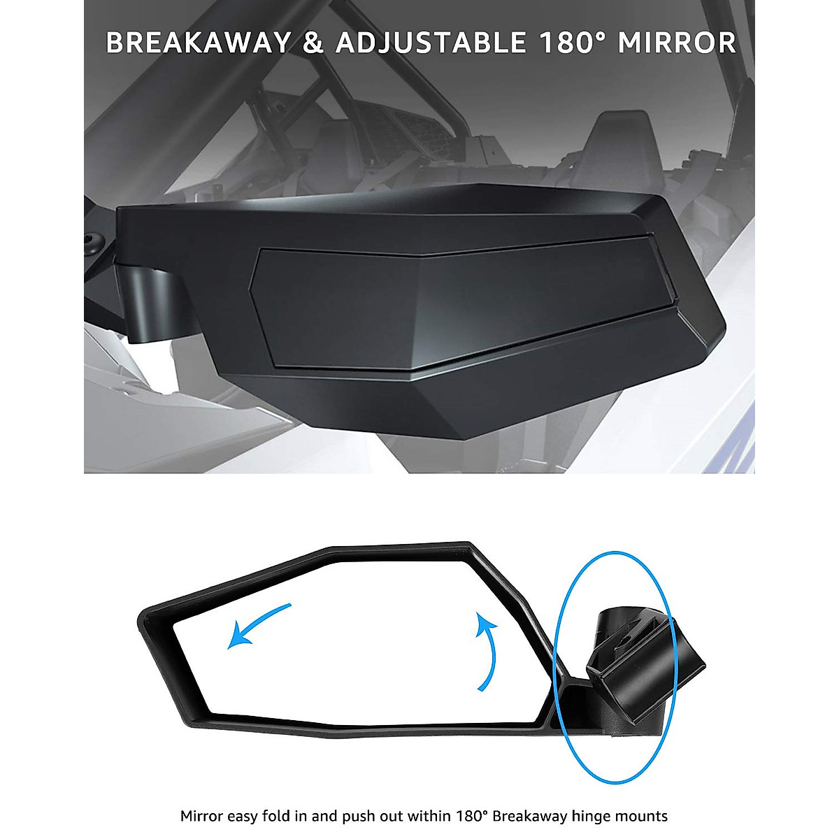A & UTV PRO Side View Mirrors for 2020-2024 Polaris RZR Pro XP 4, RZR Pro R, RZR Turbo R, Adjustable Break Away Folding Side by Side Rear View Mirror Accessories, Replace OEM # 2883762, 2PCS