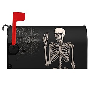 Dacawin Halloween Mailbox Covers Magnetic Human Skeleton Mailbox Cover Mailbox Wraps Post Letter Box Covers Garden Decorations Outdoor 21 X 18 Inch Black