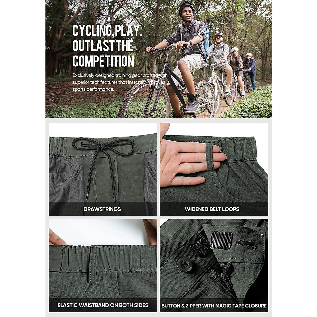 Cycorld Mountain-Bike-Shorts-Mens-Padded Biking Baggy Cycling Short Padding Liner with Zip Pockets(Army Green,Large)