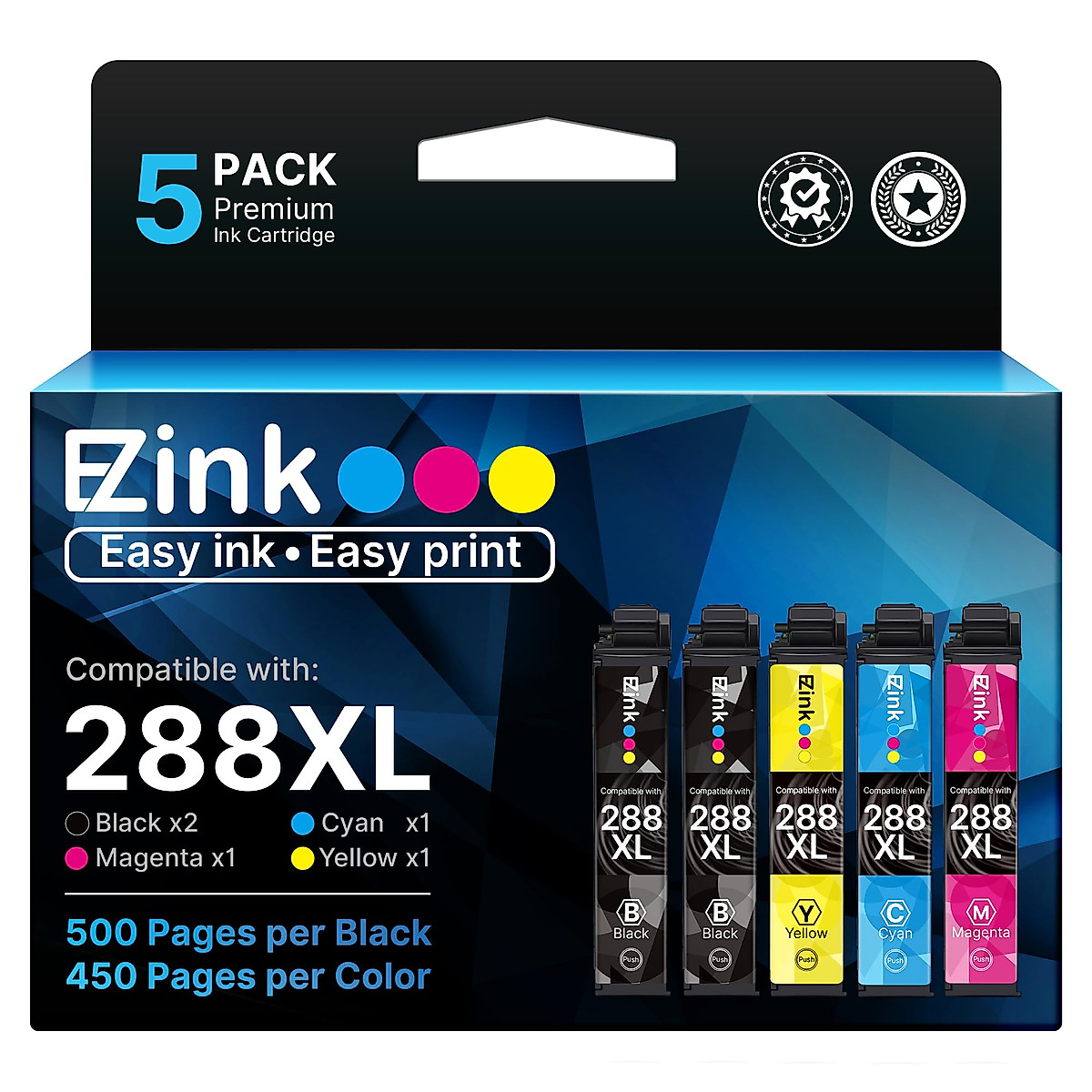E-Z Ink (TM) Remanufactured Ink Cartridge Replacement for Epson 288 288XL High Yield to use with XP-440 XP-446 XP-330 XP-340 XP-430 (2 Black, 1 Cyan, 1 Magenta, 1 Yellow with Latest Upgraded Chips)