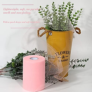 2 Pcs Tulle Fabric Rolls 6 Inch 100 Yards Polyester Tulle Gift Bow Tulle Roll Spool Fabric for Sewing Table Skirt and Birthday Party Wedding Decorations DIY Crafts Supplies (Pink)