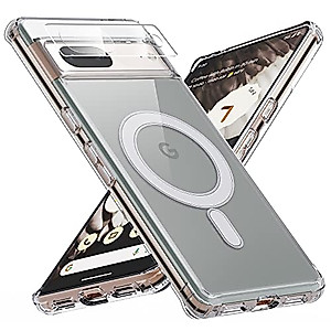 MAKAVO for Google Pixel 7 Case, Magnetic Cover Compatible with MagSafe, Slim Thin Crystal Clear Shockproof Phone Shell with Hard Back & Soft Edge, Camera Lens Protector