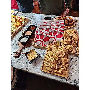 PAFREWOG Bamboo Serving Trays Cutting Boards 16.5"x11.8"（42x30cm with Handle, Set Includes 0.63"(1.6cm) Thick Plates Hexagon 12.5"(32cm)+Square 7.8"(20cm)+Circle 7.8"(20cm) for Family Dinner Time