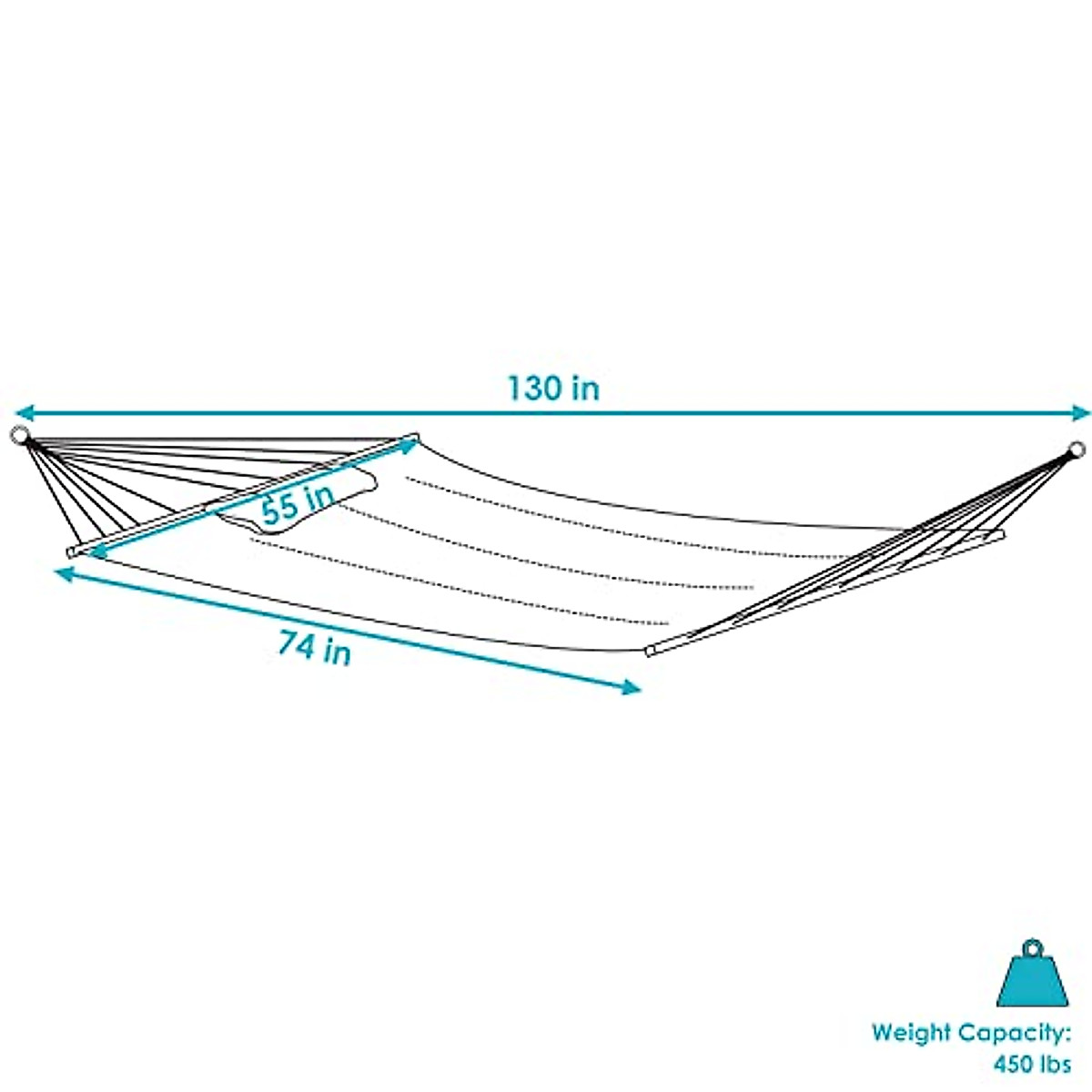 Sunnydaze Outdoor Quilted Fabric Hammock - Two-Person with Spreader Bars - Heavy-Duty 450-Pound Capacity - Catalina Beach