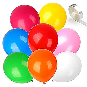 Coogam 100Pcs Rainbow Latex Balloon + Balloon Decorating Strip Kit 32Ft Balloon Tape Strip, 2 Pcs Tying Tool, 200 Dot Glue, 20 Ballon Flower Clip