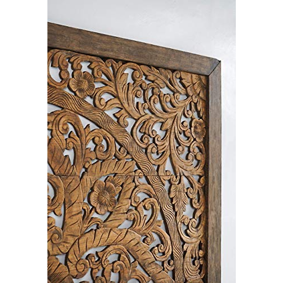 Super King Sized Carved Headboard, Wall Mounted Mandala Wooden Panels, Weathered Brown Rustic Barn Finish, 80 inches