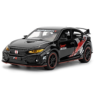 WAKAKAC 1/32 Toy Car for Honda Civic Type-R Diecast Toy Vehicle Metal Pull Back Model Car with Light and Sound for Kids Adults Gift(Black)