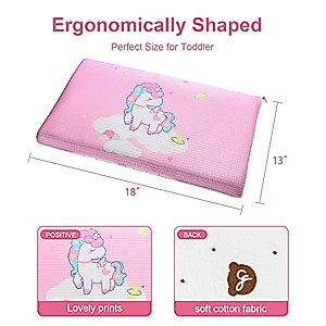seilmost Toddler Memory Foam Pillow for Sleeping-Cooling Baby Pillow for Newborn-(13" X 18") Detachable Water-Washed Kids Pillows (Unicorn)