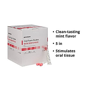 McKesson Oral Foam Swabs with Dentifrice, Gentle and Daily Oral Cleaning, Mint, 250 Count, 1 Pack