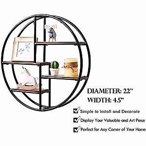 FANTASK Round Wall Shelf, 4-Tier Wood Floating Decorative Shelf w/ Metal Structure, Circle Décor Shelf for Office Bedroom Kitchen Study Living Room
