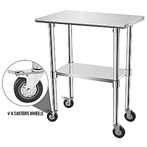 Hasopy Stainless Steel Table for Prep, Heavy Duty Work Table with 4 Casters for Commerical Kitchen, Restaurant, Home and Hotel (30'' X 18'')