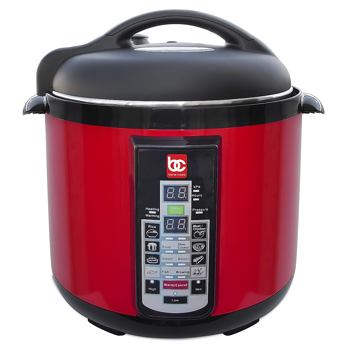 MBR INDUSTRIES Bene Casa 900W 8L Electric Pressure Cooker Red,easy to use digital controls,multi-function pressure cooker,built in automatic cooking programs