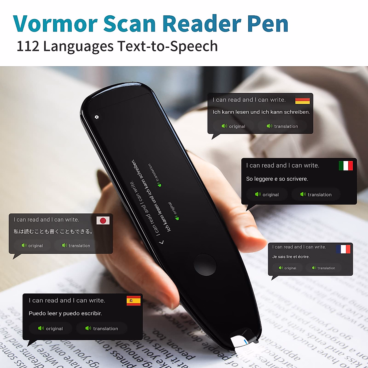 Adelagnes X5 Pro Reader Scanner Pen Dictionary Language Translator Device Voice Translator Support 112 Languages Real Time Text to Speech OCR/WiFi Translator Suitable for Meetings Travel Learning