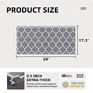 KOKHUB Kitchen Mat,1/2 Inch Thick Cushioned Anti Fatigue Waterproof Kitchen Rug, Comfort Standing Desk Mat, Kitchen Floor Mat Non-Skid & Washable for Home, Office, Sink,17.3"x28"- Grey