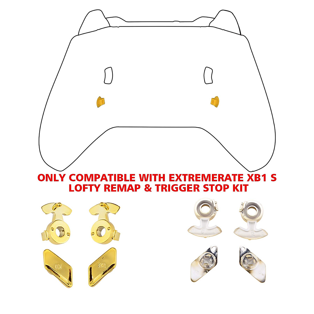 Chrome Gold Glossy Replacement Redesigned Back Buttons HK3 HK4 Trigger Lock K1 K2 Paddles for eXtremeRate Xbox One S X Controller Lofty Remap & Trigger Stop Kit