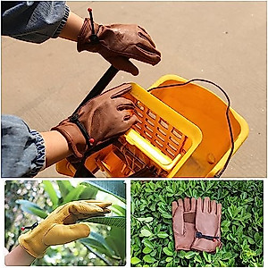 SquEqu 2 Pairs Gardening Gloves Cowhide Leather Work Gloves Tough Working Glove for Men Women Weeding Digging Planting Welding Worker Safety Protection Sports Driver (M)