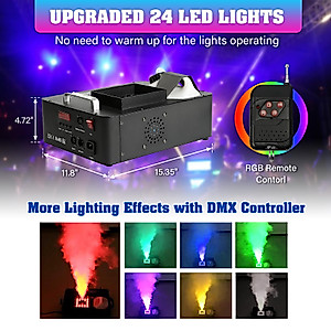 TCFUNDY 1500W Fog Machine for Halloween, DMX RGB 3 in 1 24 LED Smoke Machine Stage Lighting Vertical Spray with Remote Control