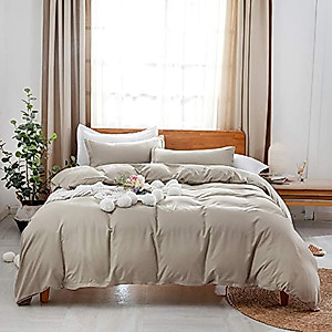 Uhsupris Khaki Duvet Cover Full/Queen Size 3 Pieces Solid Color Bedding Set with Zipper&Corner Ties (No Comforter)
