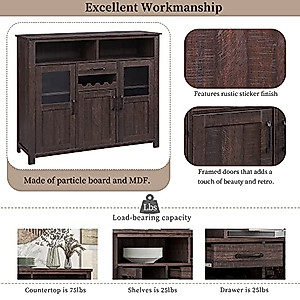 Goohome 47.20" Wine Rack, Retro Style Kitchen Sideboard Cabinet Buffet Table with Storage Drawers & Adjustable Shelves, for Living Room Entryway, Espresso