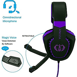 Anivia Computer Over Ear Headphones Wired with Mic Stereo Gaming Headset Noise Isolating Headsets with Volume Control, Bass Surround, Soft Memory Earmuffs for Multi-Platform -AH28plus Black Purple