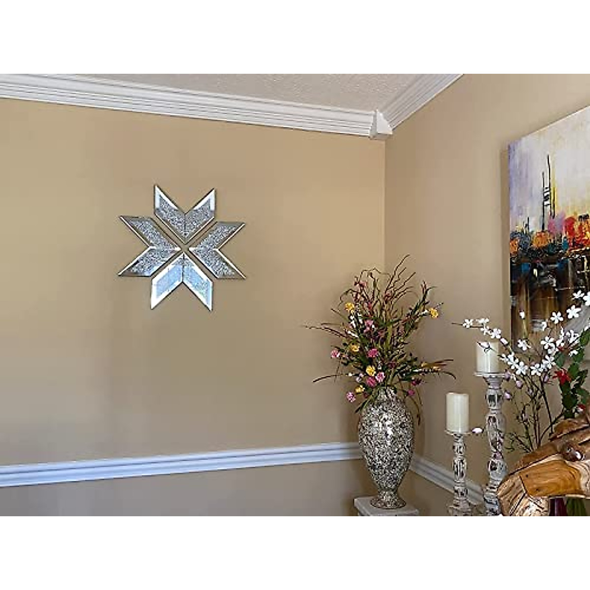 XIHACTY 2 Piece Mirrored Chevron Arrows, Crystal Crushed Diamond Arrow Wall Décor, Silver Arrow Sign for Gallery Wall for Dining Room, Living Room(12inch x 12inch)