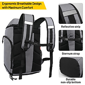 MIER Basketball Backpack Soccer Bag with Shoes/Ball Compartment, Large Sports Back Pack Equipment Bag for Men Women Athletes, 35L, Gray