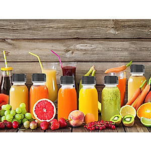 10 Pcs 8 oz Plastic Juice Bottle Reusable Transparent Bulk Beverage Containers with Black Lids for Juice, Drinking Milkshake Tea, Milk, Juicing Smoothie Water and Other Beverages, Fridge Storage