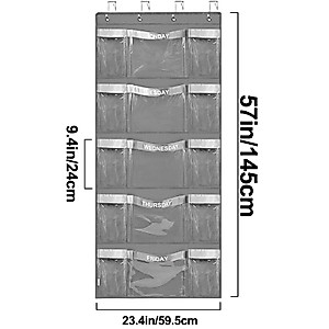 VERONLY Weekly Hanging Closet Organizer for Kids,Day of Week Kids Clothes Organizer,School Clothing Storage Monday to Friday Hanging Closet Organizer Shelves for Bedroom,Bathroom,Dorm (Grey)