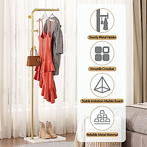 HOMEFORT Metal Coat Rack, Modern Coat Tree with 3 Hooks, L Shaped Coat Hanger Stand, Freestanding Coat Rack for Entryway and Corner, Gold