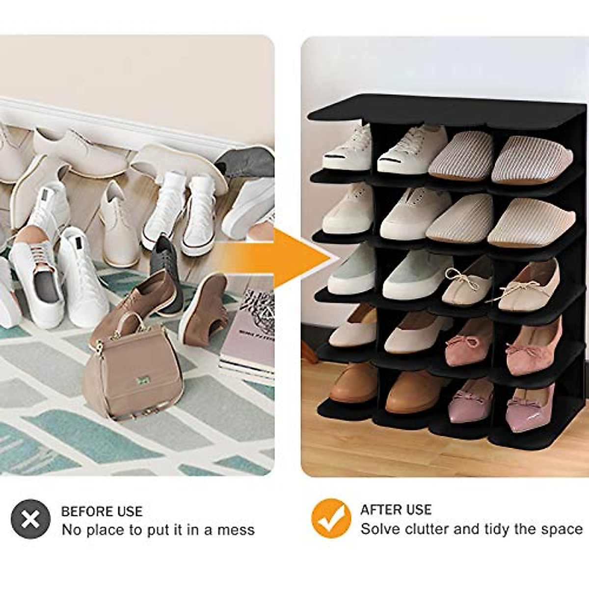 ACPOP 6-Tier Free-Standing Shoe Rack, Adjustable Shoe Shelf, Space Saving Shoes Storage Organizer Stand for Entryway, Hallway, Closet, Black