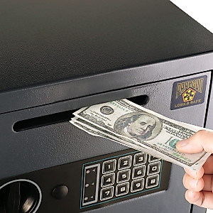 Drop Safe - Digital Safe Compact Steel Money Security Box with Keypad - Deposit Cash Easily – For Home or Business by Paragon Safe - Black