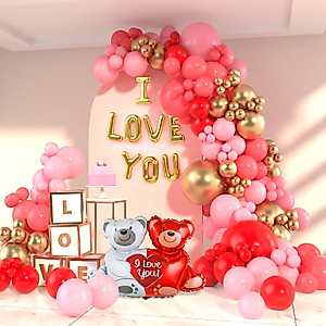 Valentines Day Balloons Arch Kit for Home, I Love You Balloons, Red Metallic Gold Pink Valentines Balloons Garland Arch Kit for Engagement Anniversary Romantic Decorations Special Night