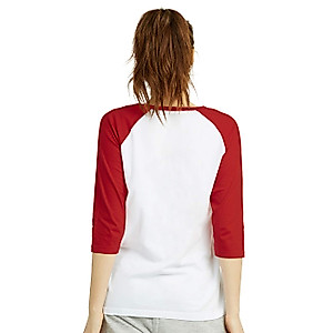 Cottonbell Women's Baseball Quarter Sleeve Tee Shirt (L, White/Red)