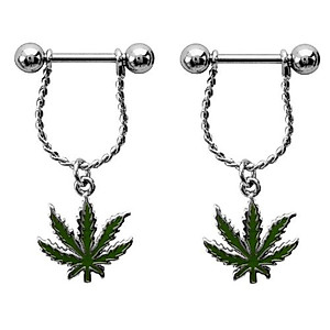 Body Accentz Nipple Ring Bars 14g 1/2 Forward Facing Pot Leaf Nipple Barbell Marijuana (Pot Leaf Dangle)