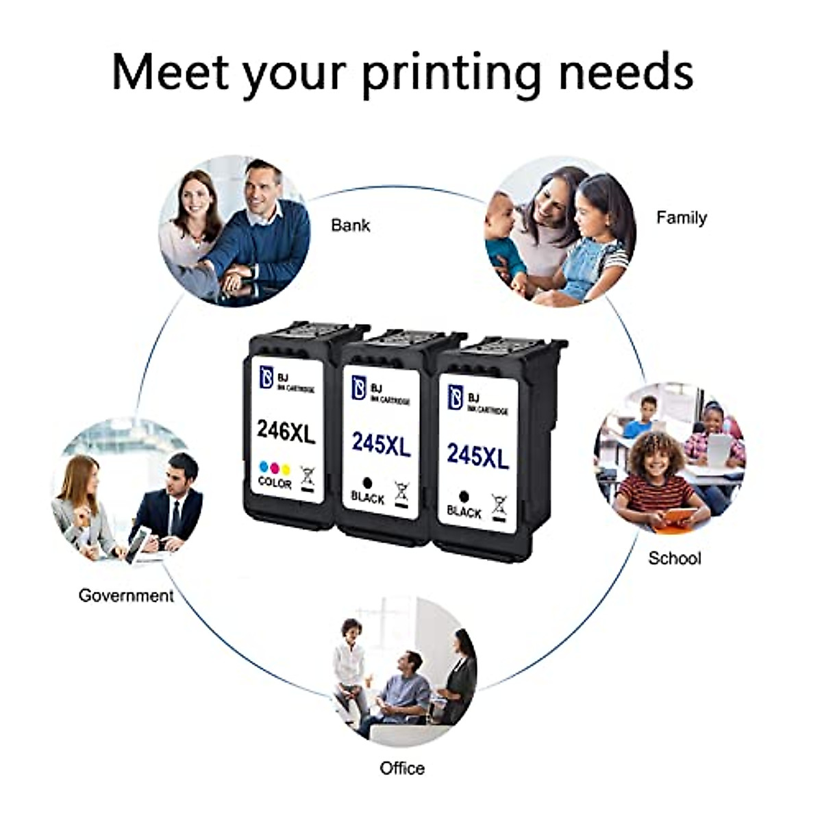 BJ Ink Cartridge Replacement for Canon PG-245XL CL-246XL Ink Cartridge Compatible with PIXMA MG2520 MG2522 MG2920 MG2922 MG2924 MG2420 MX490 MX492 IP2820 Printer(2 Black,1 Tri-Color)