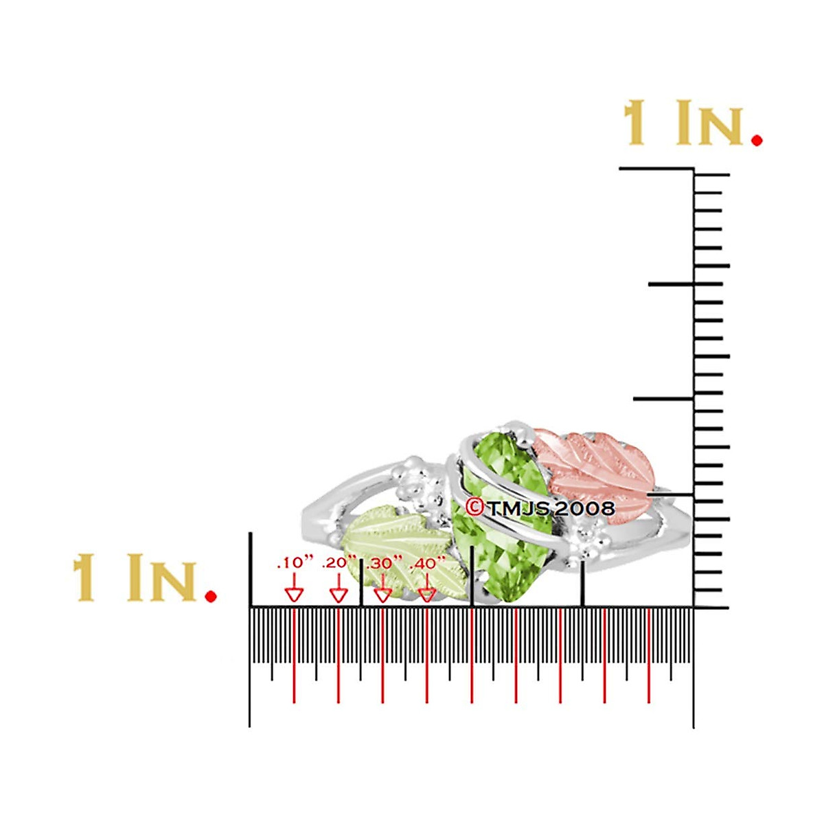 Marquise Synthetic Peridot August Birthstone Wrap Ring, Sterling Silver, 12k Green and Rose Black Hills Gold Size 7