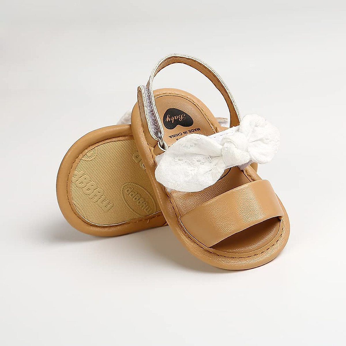 Ohwawadi Baby Girls Sandals Wedding Dress Mary Jane Flats Bowknot Princess Infant Shoes Soft Summer Newborn Crib Shoes First Walkers Prewalker Shoe