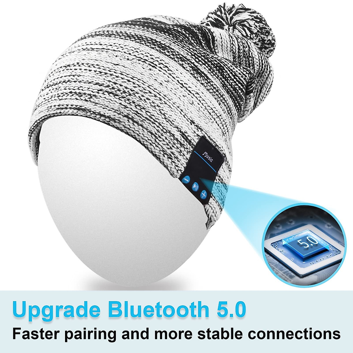 Mydeal Bluetooth Beanie Hat Music Cap with Wireless Stereo Over Ear Headphone Headset Earphone Speaker Microphone Hands Free Compatible with iPhone Samsung Android, Gift for Men- Black