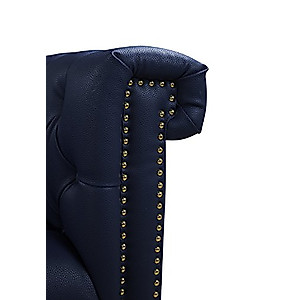 Iconic Home Gold Navy Blue Winston PU Button Tufted with Nail head Trim Tone Metal Sofa,FSA2571-AN