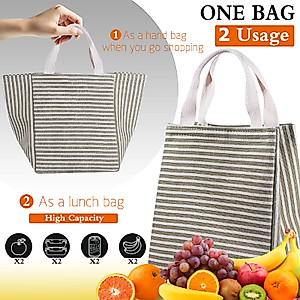 Daixers Lunch Bag Insulated Lunch Box for Women Men,Reusable Adult Lunch Tote Bags for Work or Travel (Striped Grey)