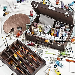 KINGART Studio Wood Art Storage Box, 2-Tier Case with 10 Dividers, Espresso Finish