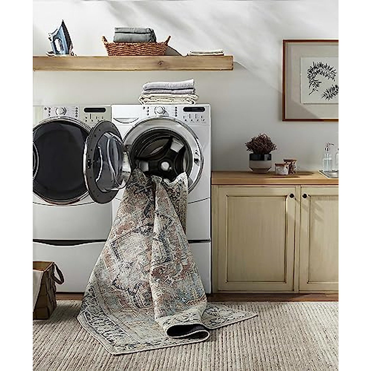 BoutiqueRugs Nisa Oriental Medallion Large Area Rug - Farmhouse Traditional Floral Carpet for Living Room - Machine Washable - Sage, Green, Rust - 7'6" x 9'6" (8x10 Area Rug)