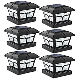 SIEDiNLAR Solar Post Cap Lights Outdoor 2 Color Modes 8 LEDs for 4x4 5x5 6x6 Posts Fence Patio Deck Decoration Warm White & Cool White Lighting Black (6 Pack)