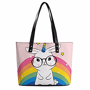 Womens Handbag Rainbow Unicorn Leather Tote Bag Top Handle Satchel Bags For Lady