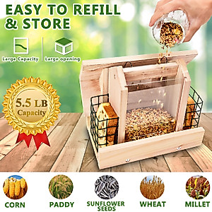 Bird Feeders for Outdoors Hanging - Wooden Bird Feeder Hopper, Cardinal Bird House Feeder, Large Bird Feeder with Suet Holder for Outside, Wild, Outdoors Hanging Pole