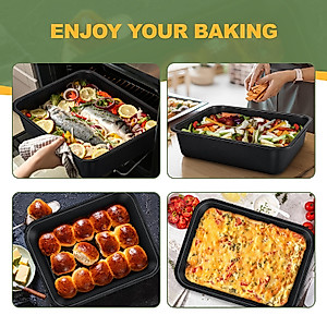 P&P CHEF 12.7 Inch Lasagna Pan, Nonstick Rectangular Baking Cake Pan for Brownie Lasagna, Deep Roasting Pan for Oven Use, Stainless Steel Core & 3.2 Inch Deep Side, Healthy & Sturdy, Black