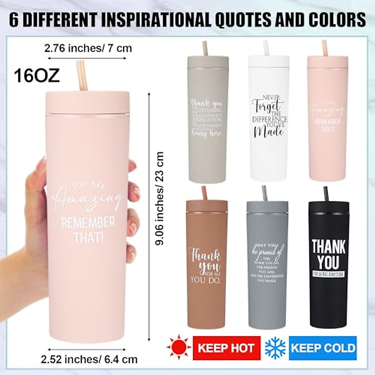 Rtteri 6 Pcs Veterinary Receptionist Week Gifts Nurse Appreciation Gifts Bulk Thank You Tumblers for Women Men 16oz Plastic Skinny Tumblers with Lids for Teacher Coworker Staff(Neutral Color)
